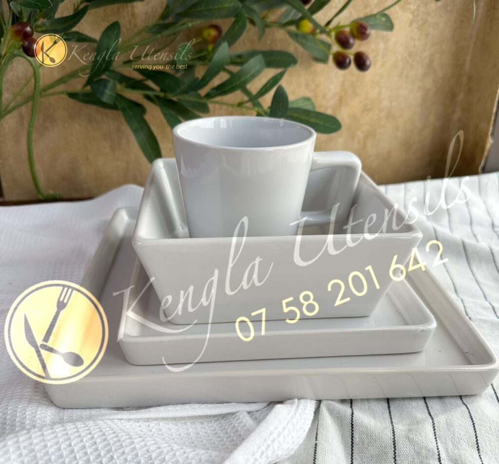 24-Piece Service for 6 Ceramic Dinnerware Set Off White Boxy Square ...