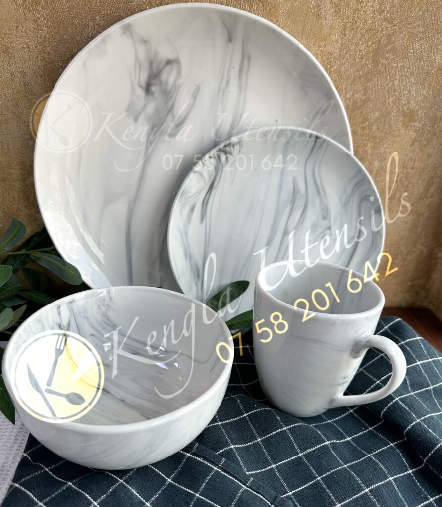 24-Piece Service for 6 Ceramic Dinnerware Set Black Marbled Dinner Set ...