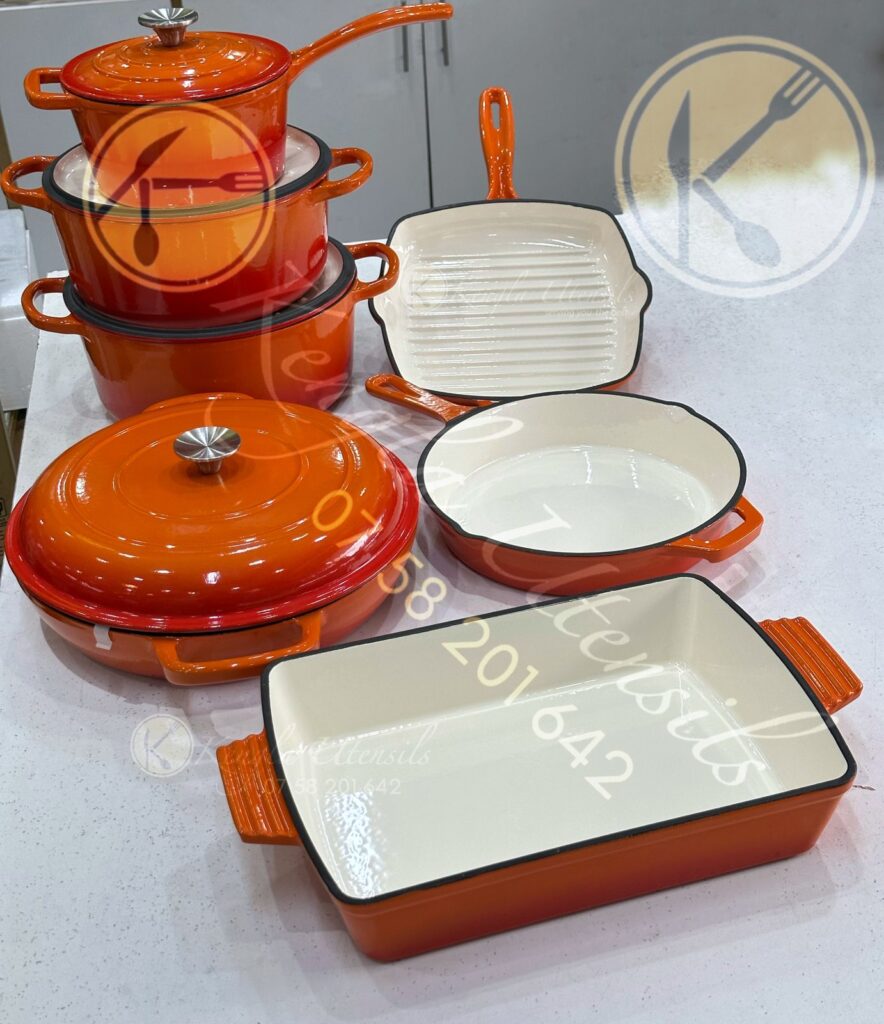 11 Piece Pre-seasoned cast iron enamel non stick cooking pot cookware ...